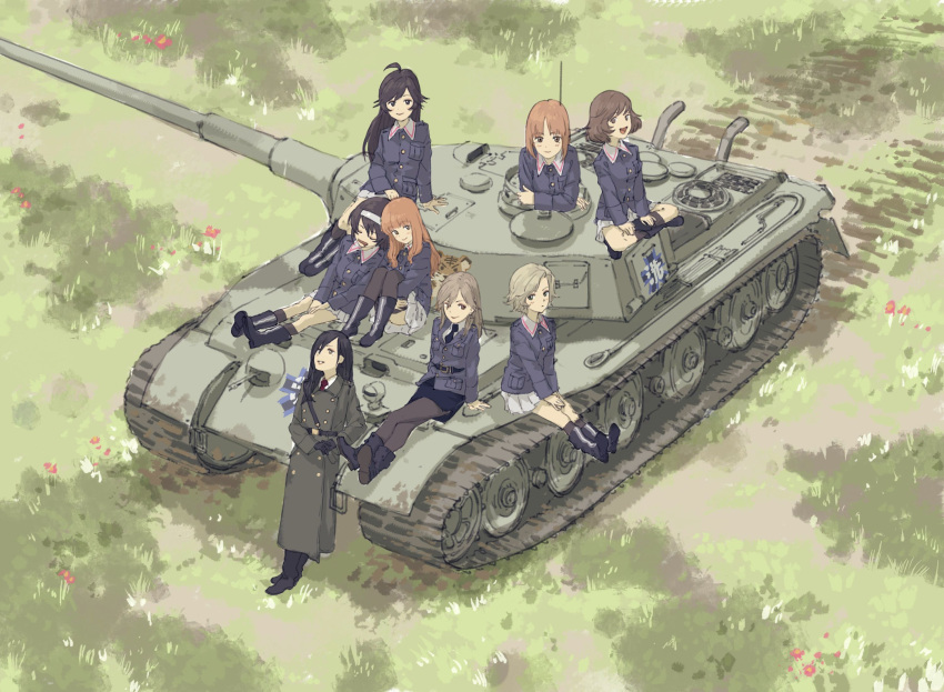 Safebooru - 6+girls akiyama yukari emblem girls und panzer ground vehicle highres isuzu hana ...