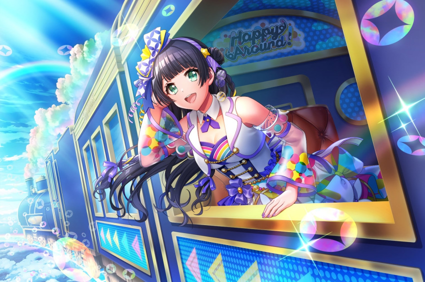 Safebooru - d4dj dress green eyes long hair purple hair smile togetsu rei | 4217893