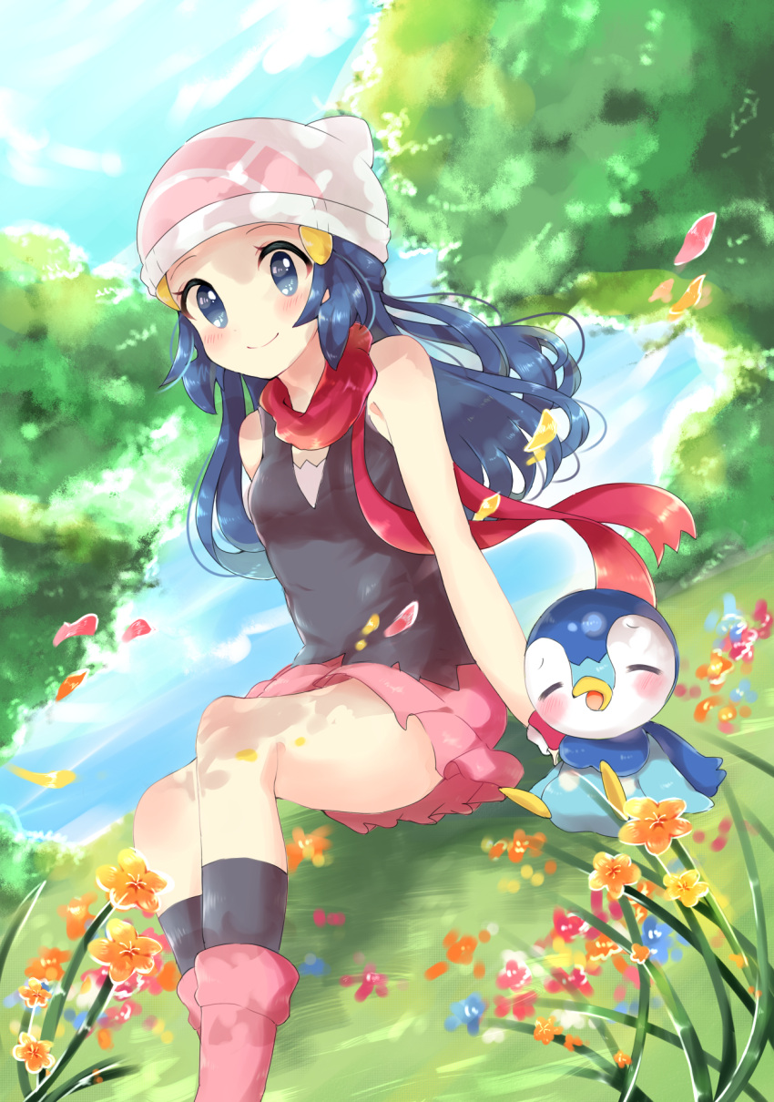 Safebooru 1girl Artist Request Bird Blue Eyes Blue Hair Blush Grass