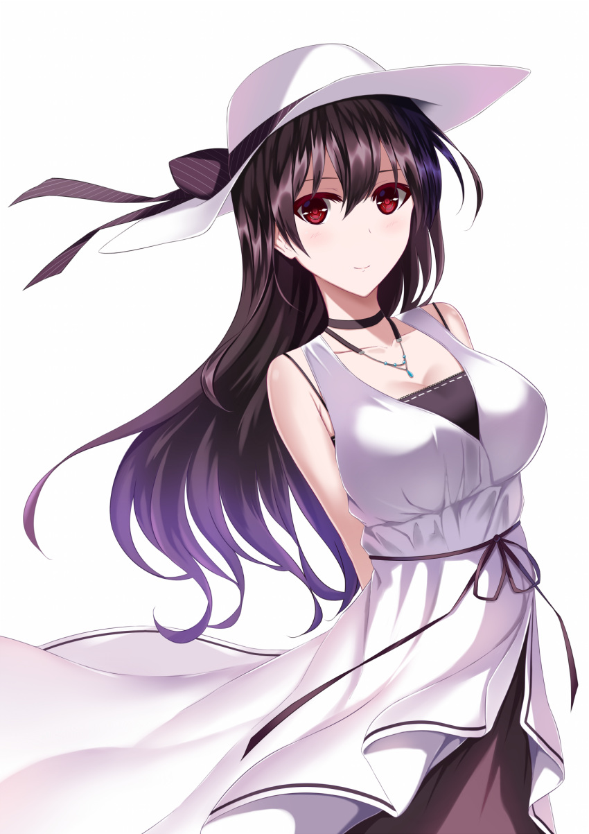 Safebooru - 1girl arms behind back bangs bare arms bare shoulders black hair black ribbon blush ...