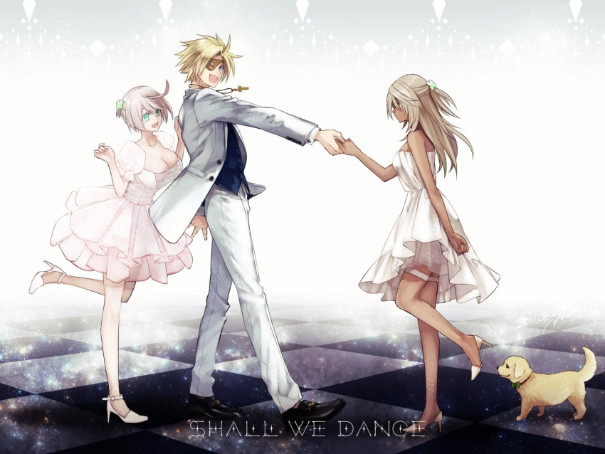 Safebooru - 1boy 2girls blonde hair blue eyes blush breasts couple ...