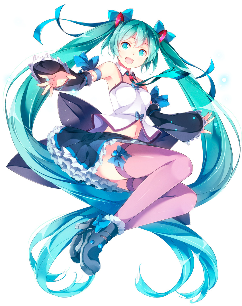 Safebooru - 1girl absurdly long hair aqua eyes aqua hair detached sleeves full body hair ribbon ...