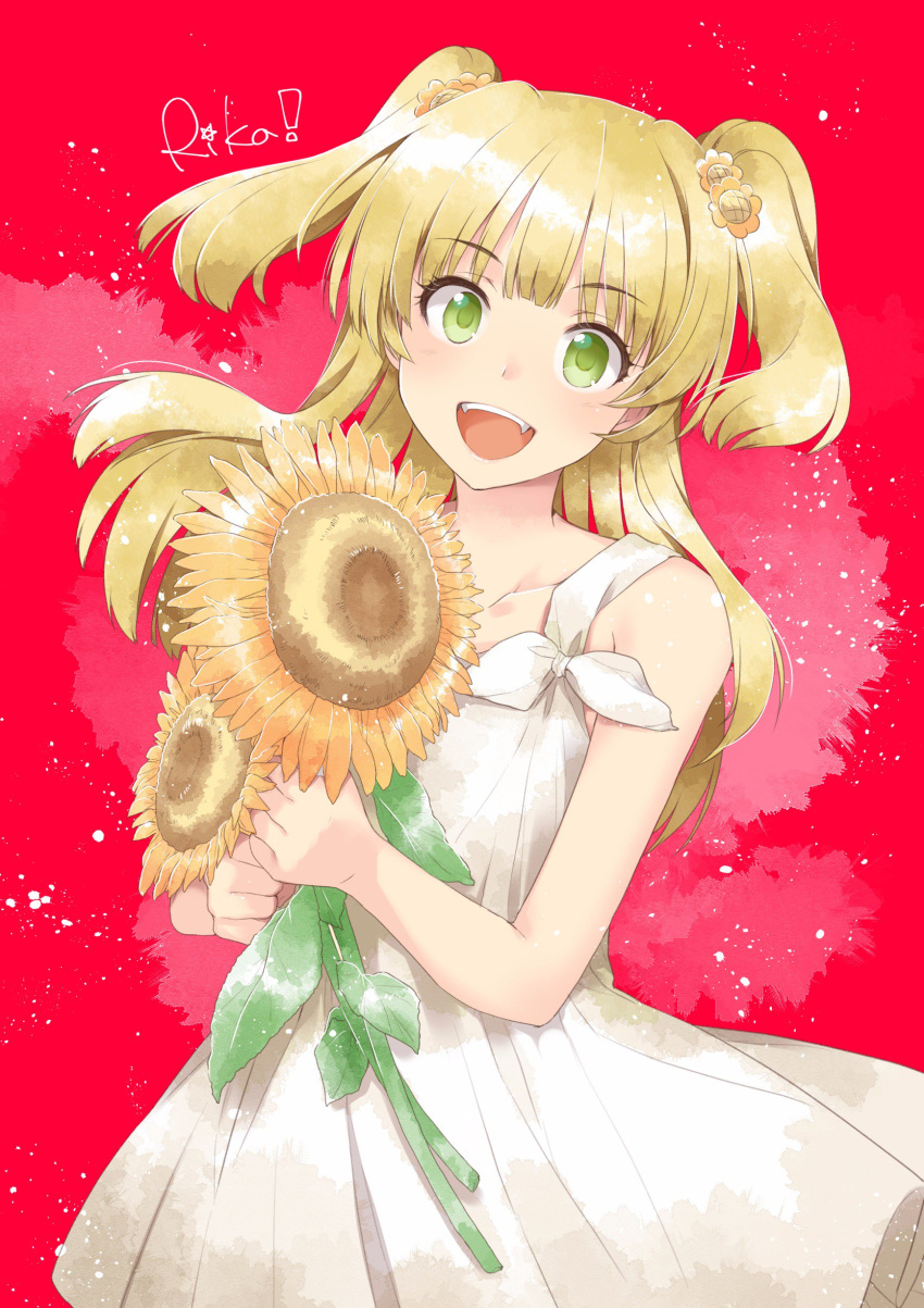 Safebooru - 1girl :d absurdres alpha (yukai na nakamatachi) blonde hair character name dress ...