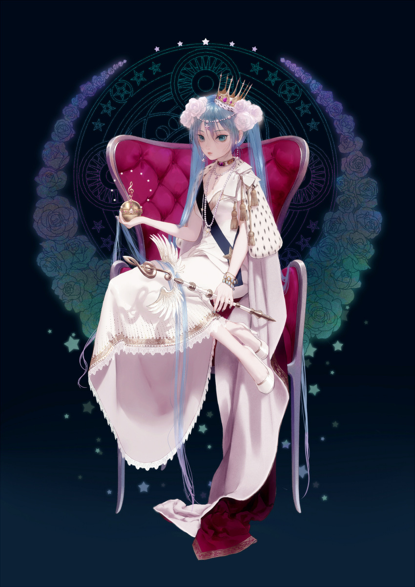 Safebooru - 1girl absurdly long hair aqua eyes aqua hair bangs choker commentary crown flower ...