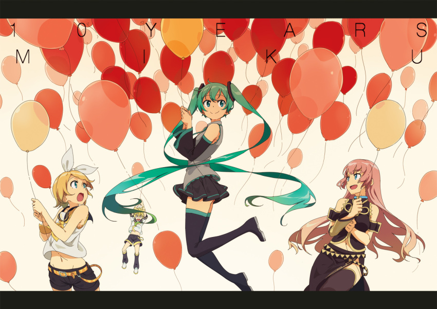 Safebooru - 1boy 3girls artist request balloon birthday hatsune miku ...