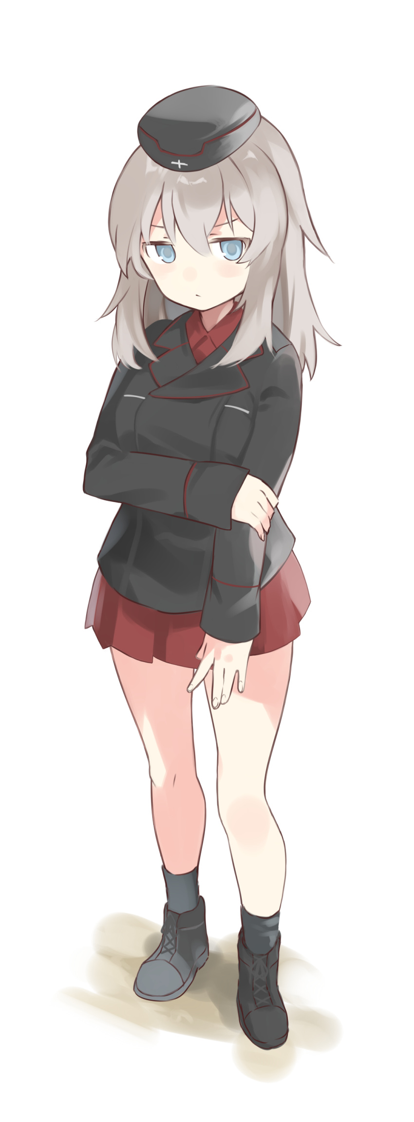 Safebooru - 1girl absurdres ankle boots arm grab bangs black boots black hat black jacket black ...