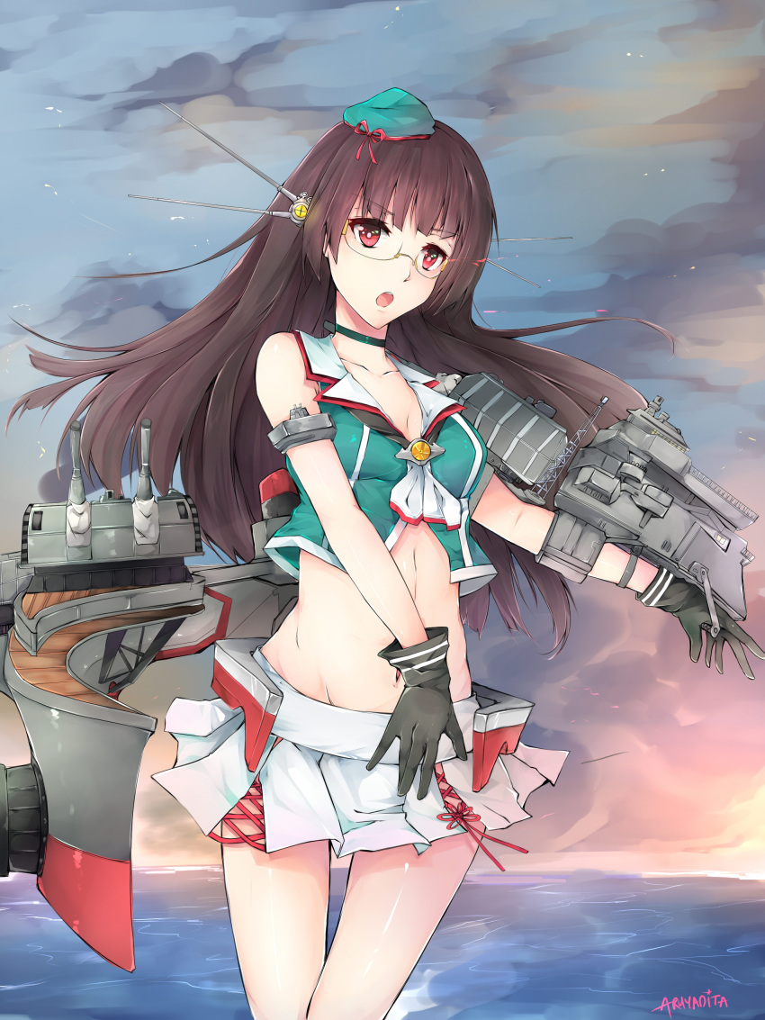 Safebooru - 1girl absurdres artist name aruyadita beret black gloves black hair breasts choker ...