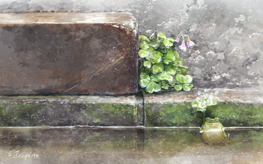 Safebooru - brick wall closed eyes clover fantasy flower four-leaf ...