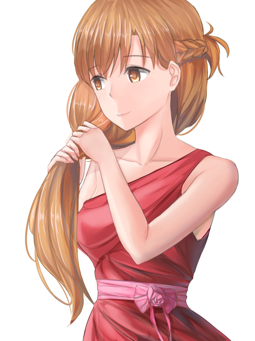 Safebooru - 1girl adjusting hair asuna (sao) bangs bare shoulders braid ...