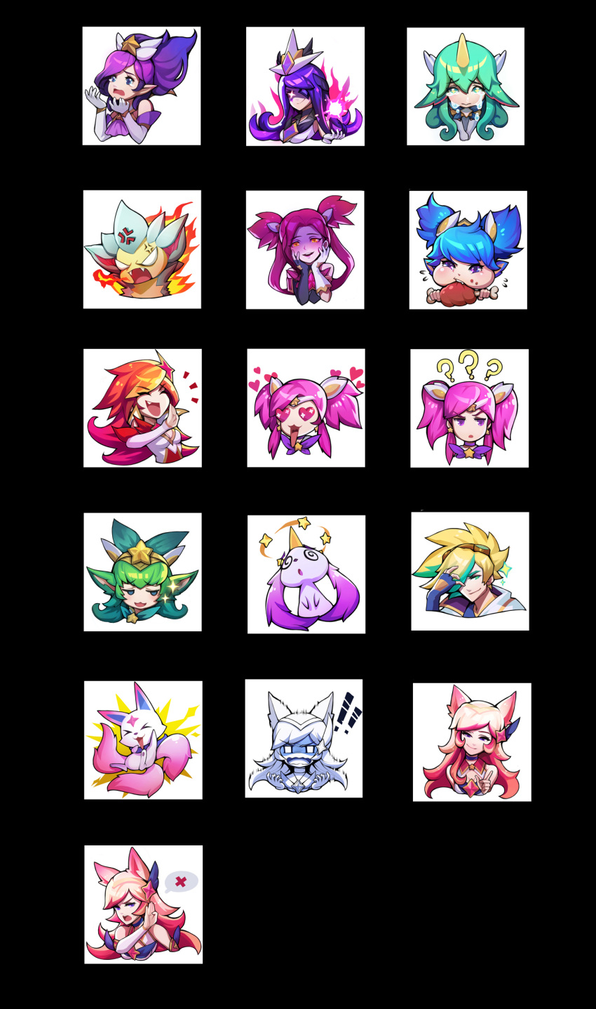 Safebooru - !! 1boy 6+girls ? @ @ ahri angry black background boned ...