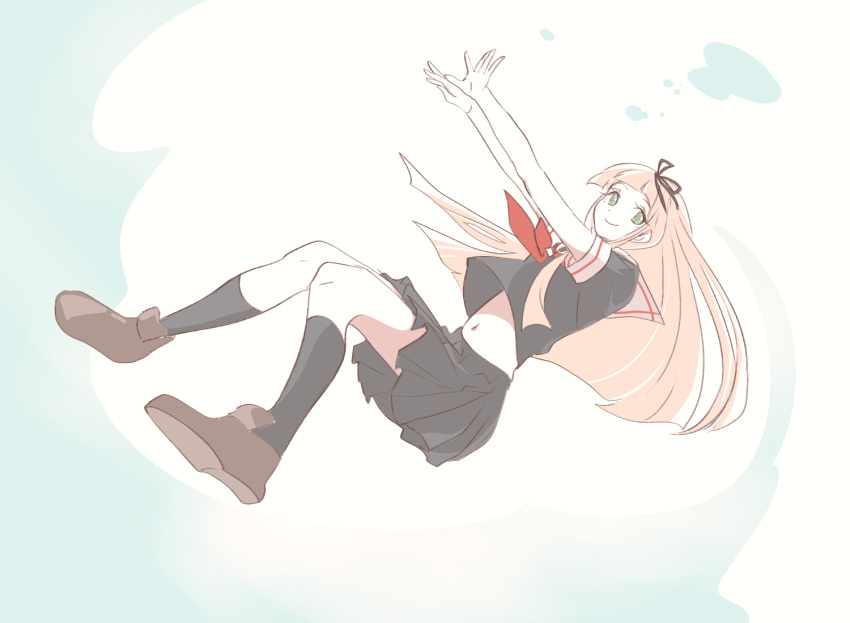 Safebooru - 1girl black ribbon black serafuku blonde hair green eyes ...