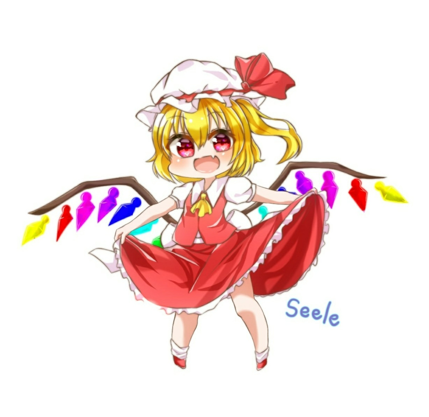 Safebooru - 1girl :d ascot blonde hair chibi flandre scarlet hat long ...