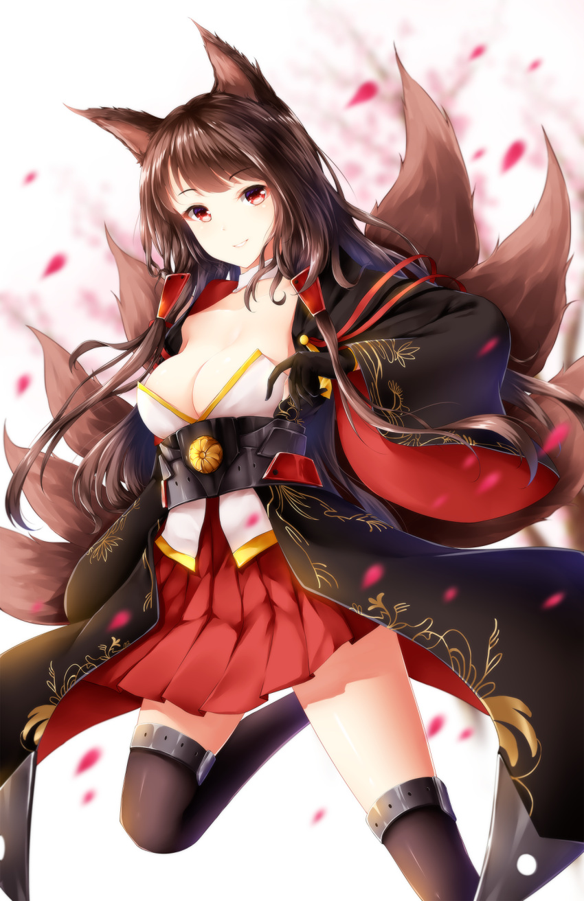 Safebooru - 1girl akagi (azur lane) animal ears azur lane black hair breasts cleavage fox ears ...