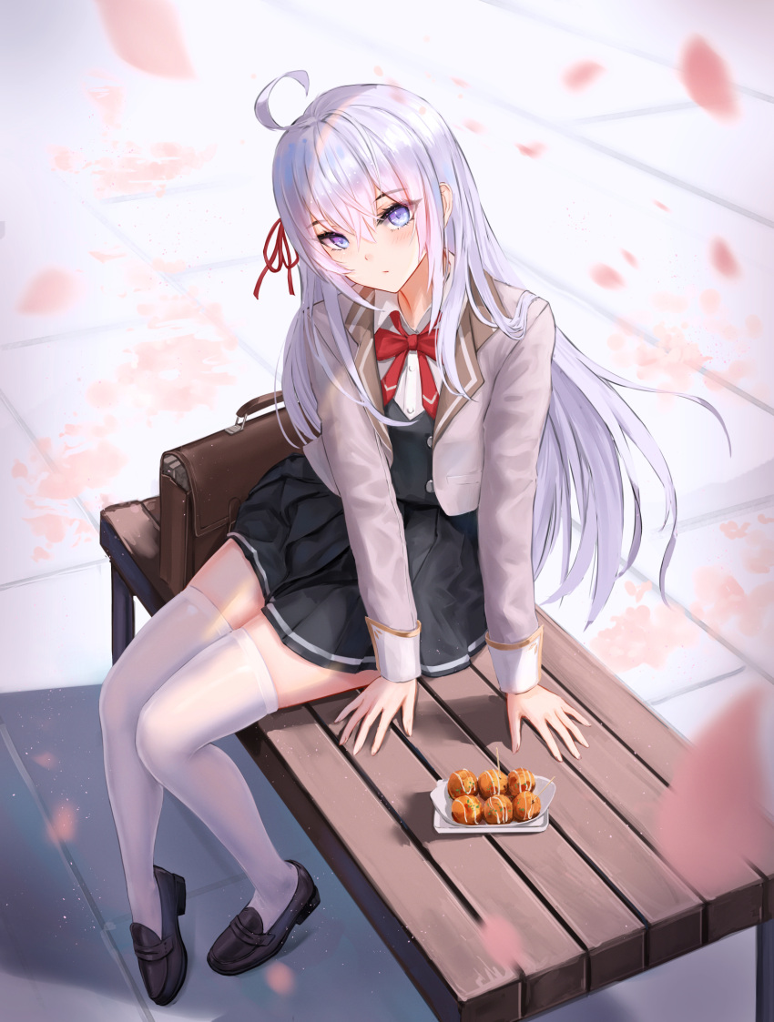 Safebooru 1girl Ahoge Alisa Mikhailovna Kujou Bench Black Footwear