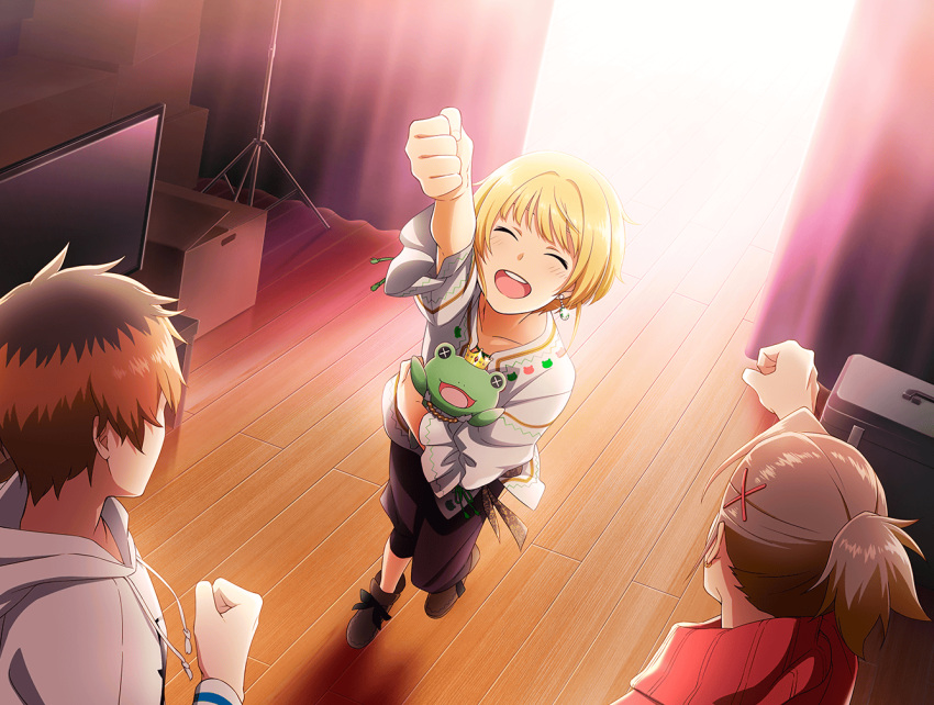 Safebooru - 3boys arm up blonde hair clenched hand dutch angle game cg ...