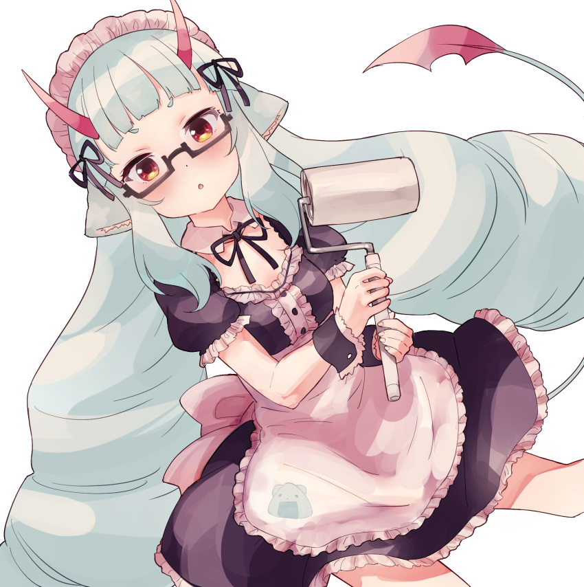 Safebooru - 1girl apron bangs black ribbon blue hair delmin (show by rock!!) glasses hair ribbon ...