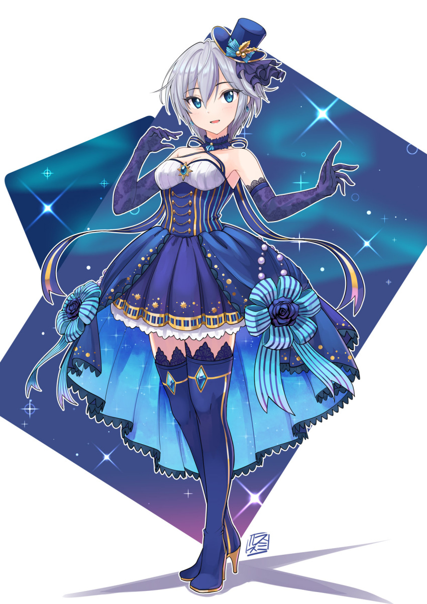 Safebooru - 1girl anastasia (idolmaster) blue blue dress blue eyes blue gloves blue legwear ...