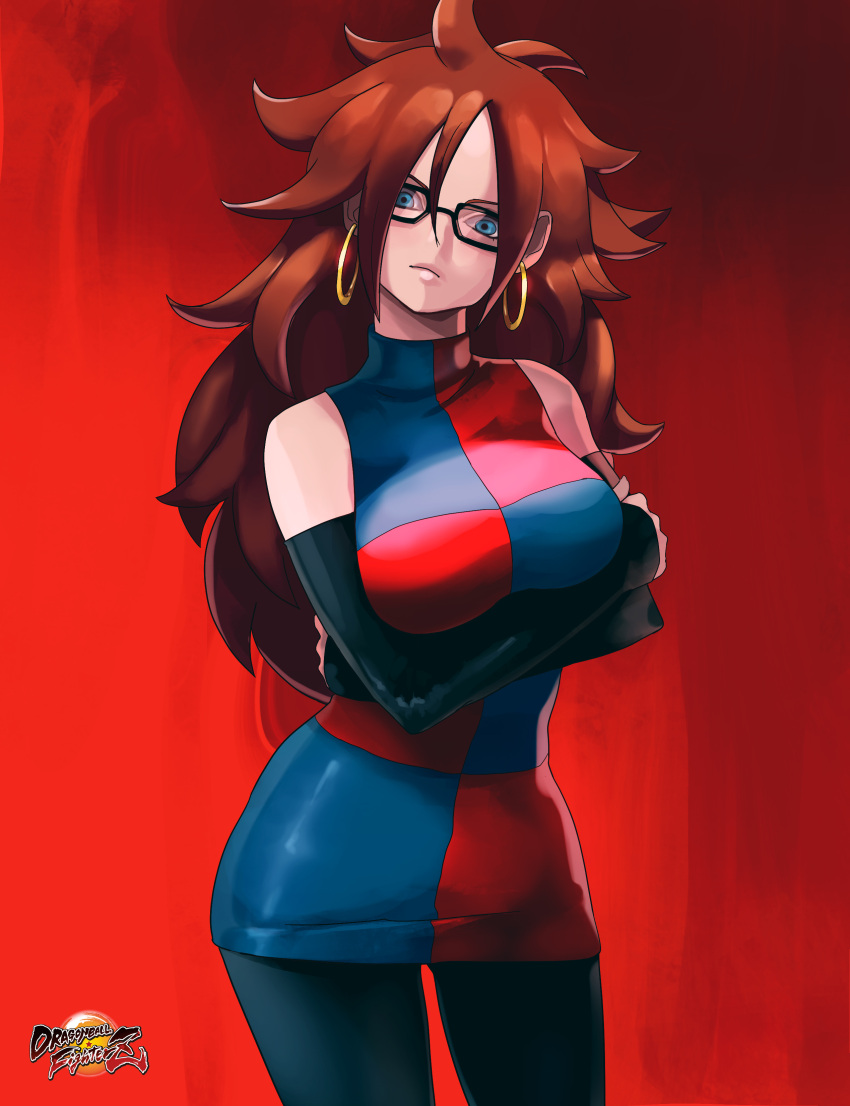 Safebooru - 1girl absurdres android 21 bare shoulders big hair black-framed eyewear black ...