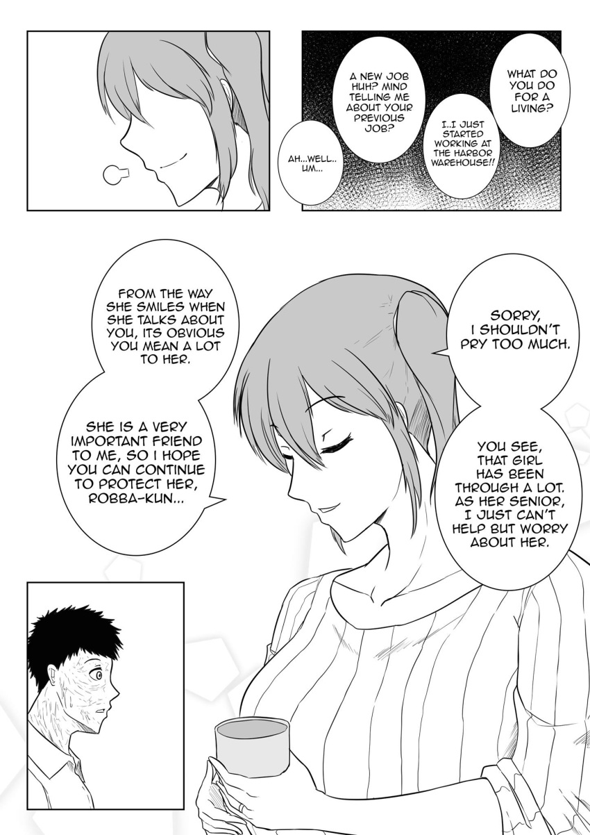 Safebooru - 1boy 1girl alternate costume burn scar casual comic cup ...