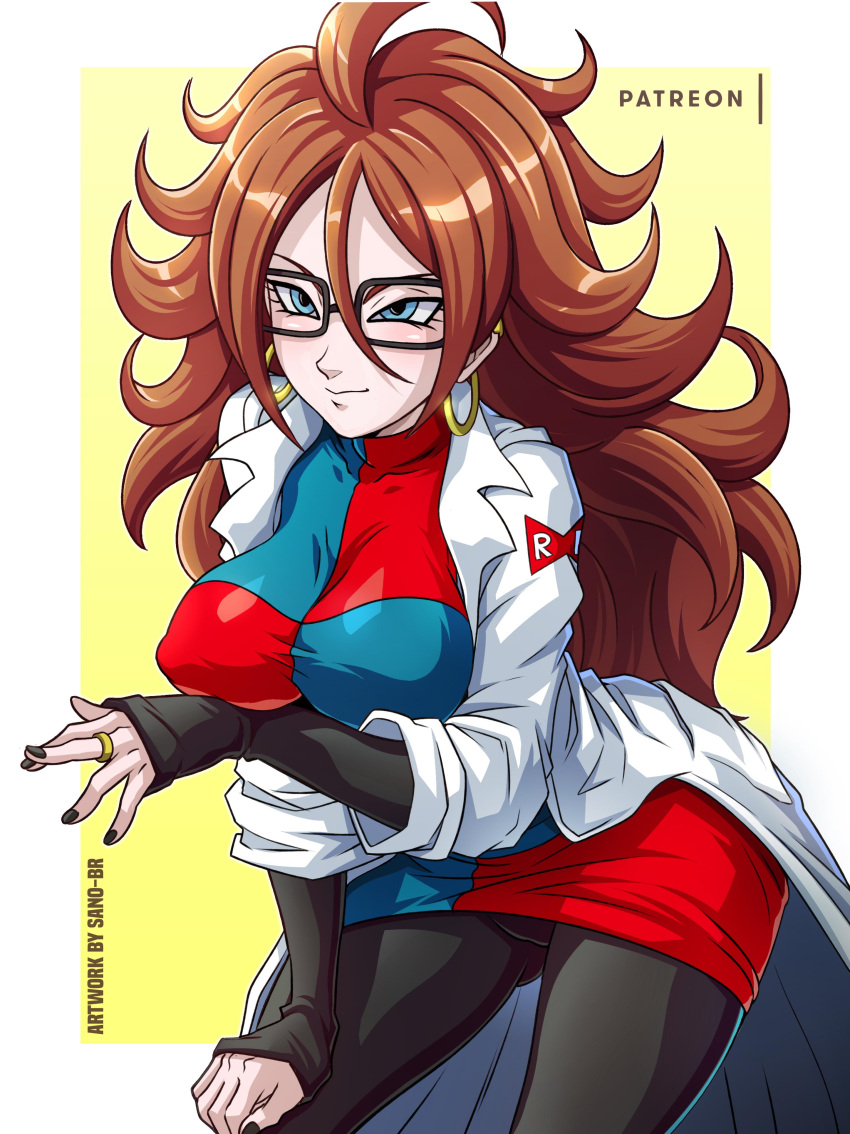 Safebooru - 1girl absurdres android 21 arm warmers bare shoulders big hair black-framed eyewear ...