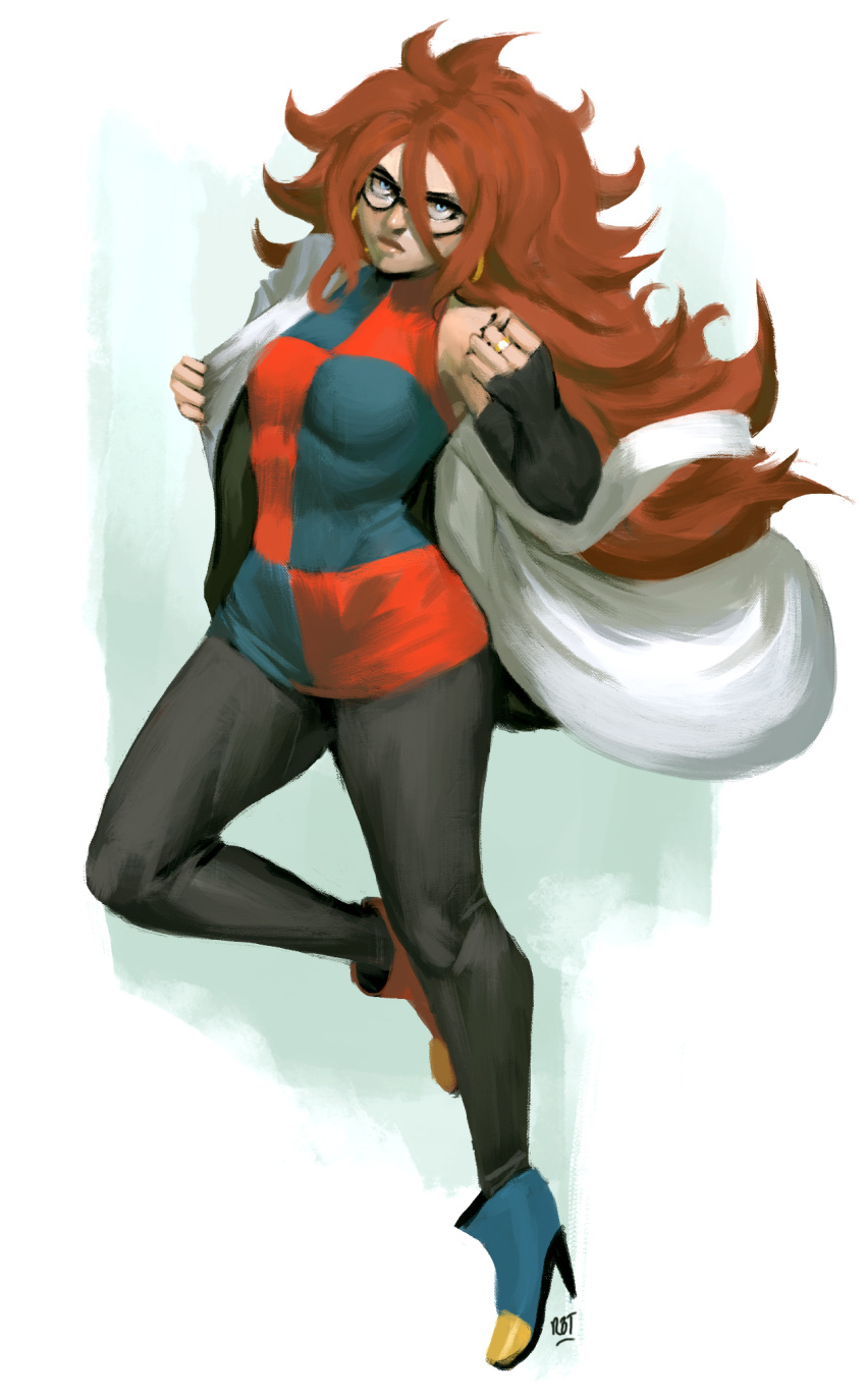 Safebooru - 1girl android 21 ankle boots arm warmers bare shoulders big hair black-framed ...