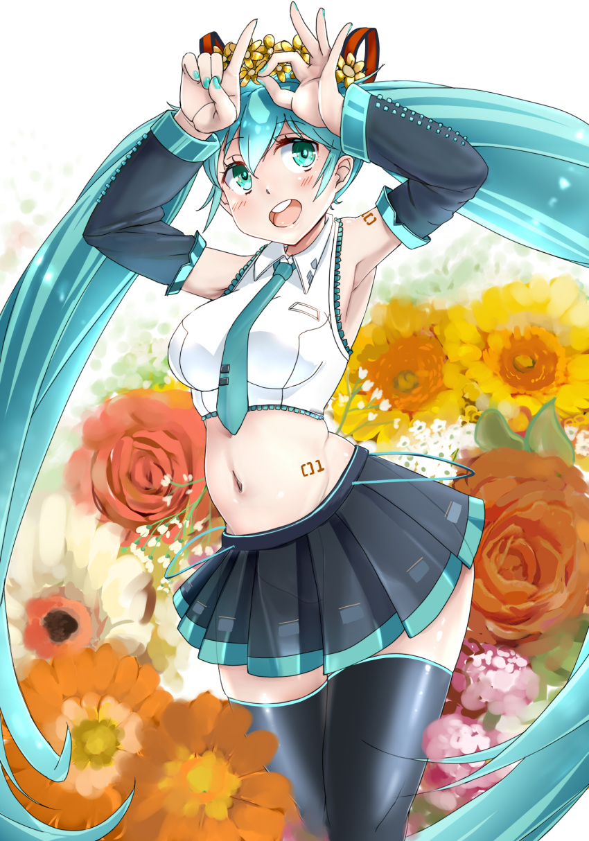Safebooru - 1girl :d aqua eyes aqua hair aqua nails aqua neckwear armpits bad hands bare ...
