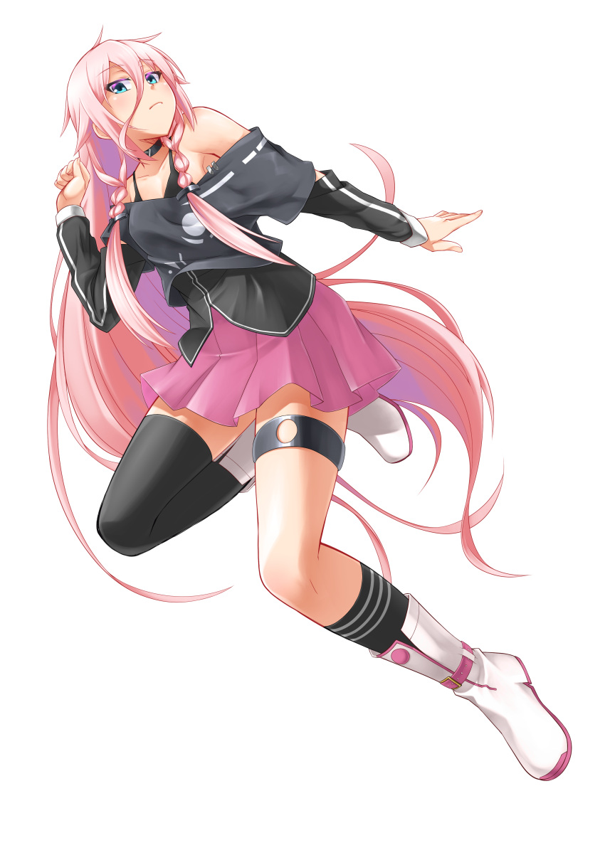 Safebooru - 1girl absurdres ahoge asymmetrical legwear bare shoulders blue eyes boots braid ...