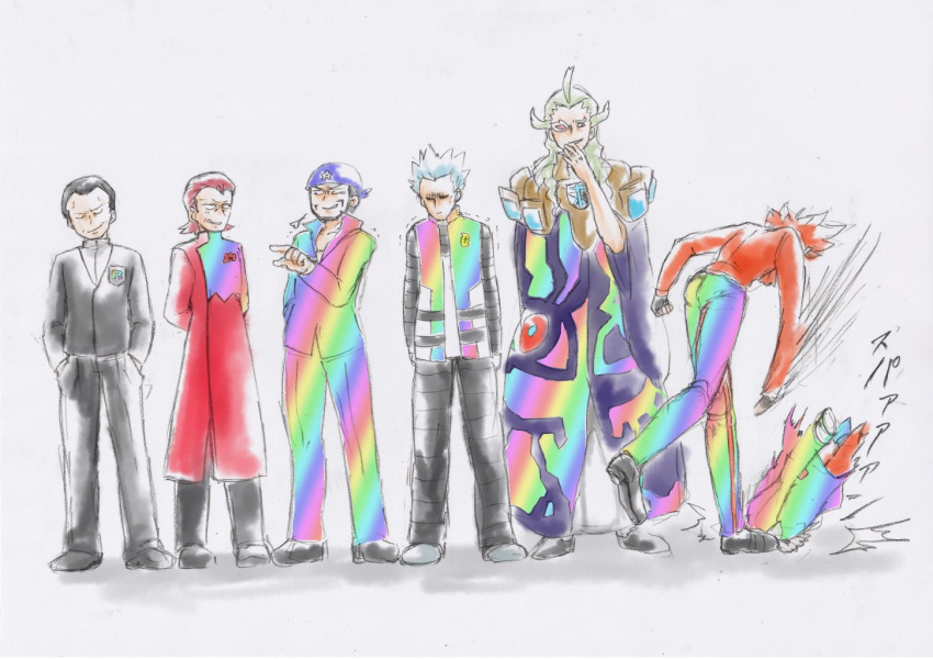 Safebooru - 6+boys akagi (pokemon) aogiri (pokemon) bandanna black hair ...