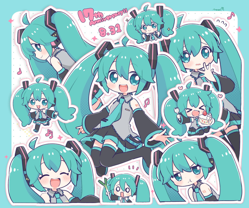 Safebooru - > :3 :d ^ ^ anniversary aqua belt aqua border aqua eyes ...