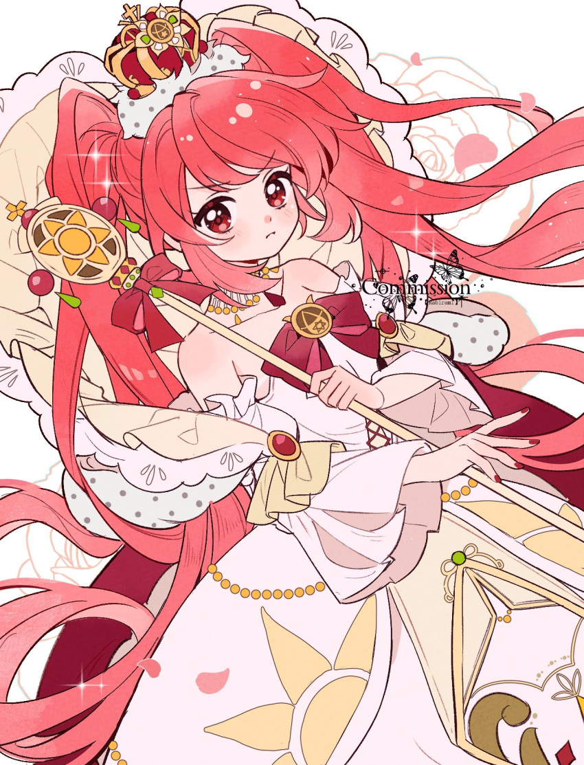 Safebooru - 1girl bare shoulders closed mouth collarbone commission ...