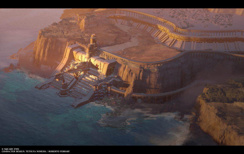 Safebooru - absurdres beach black border border cannon city cliff ...