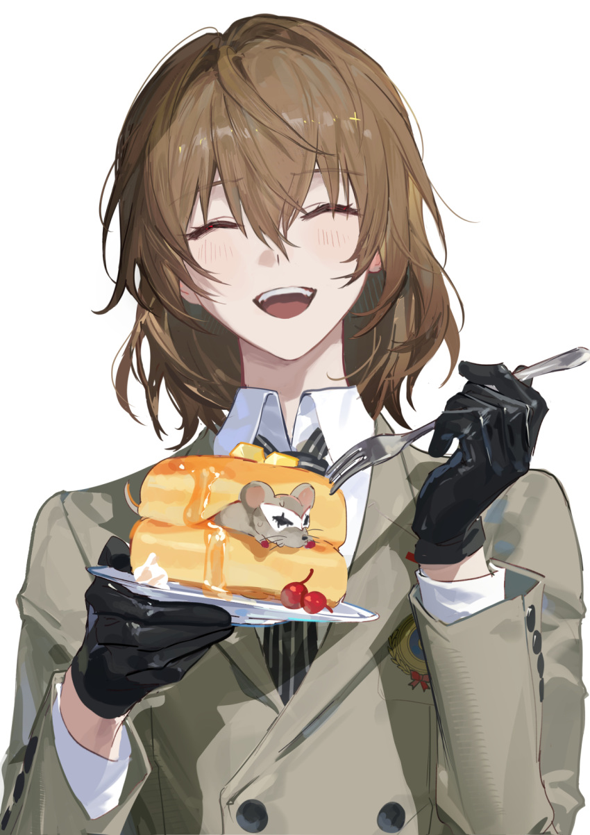 Safebooru - 1boy akechi gorou black gloves brown hair closed eyes doran ...