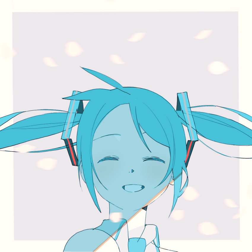 Safebooru - 1girl ^ ^ aqua hair aqua necktie aqua theme bare shoulders border close-up closed ...