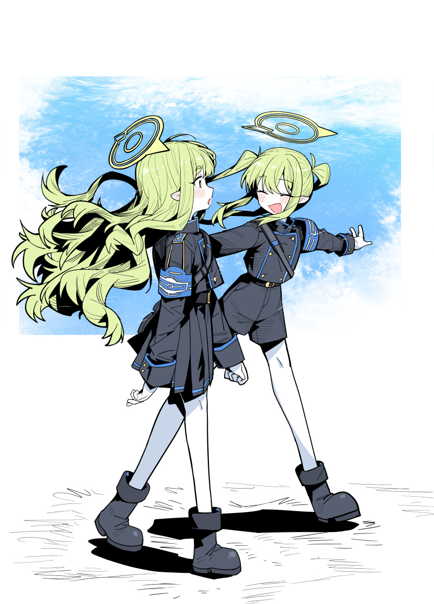 Safebooru - 2girls absurdres black boots black jacket black shorts black skirt blue archive ...