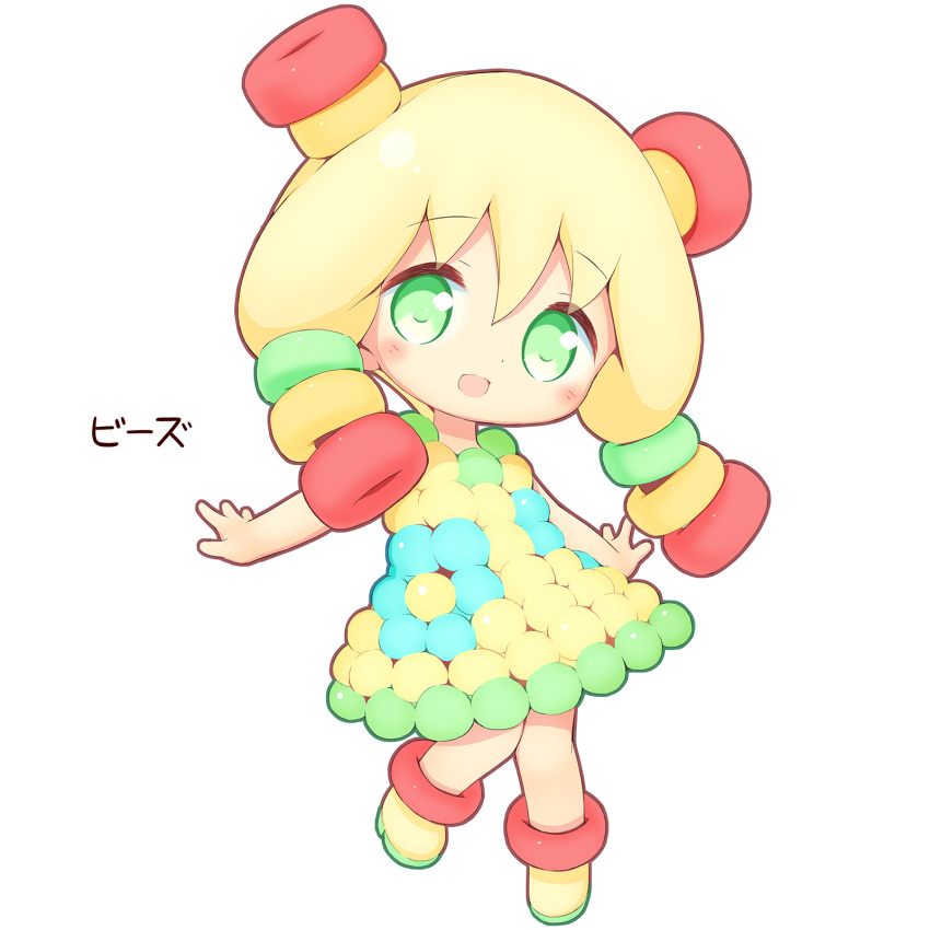 Safebooru - 1girl :d aikei ake bare arms beads blonde hair blush chibi ...