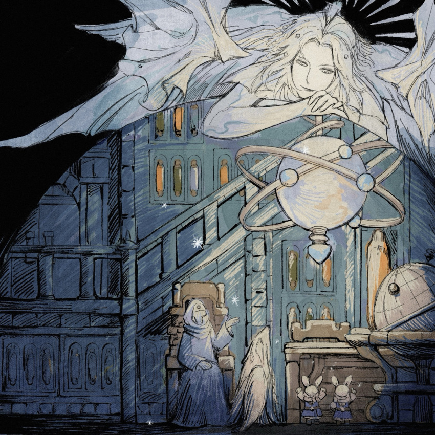 Safebooru - 1boy 1girl 2others argos (ff14) armillary sphere chair ...