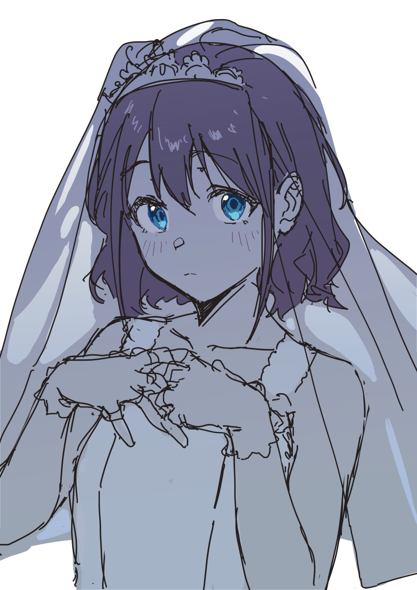 Safebooru - 1girl absurdres blue eyes blush bridal veil brown hair closed mouth dress girls band ...