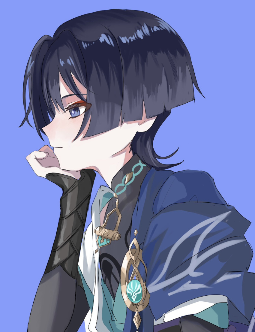 Safebooru - 1boy anemo symbol (genshin impact) aqua sleeves arm support armor black bodysuit ...