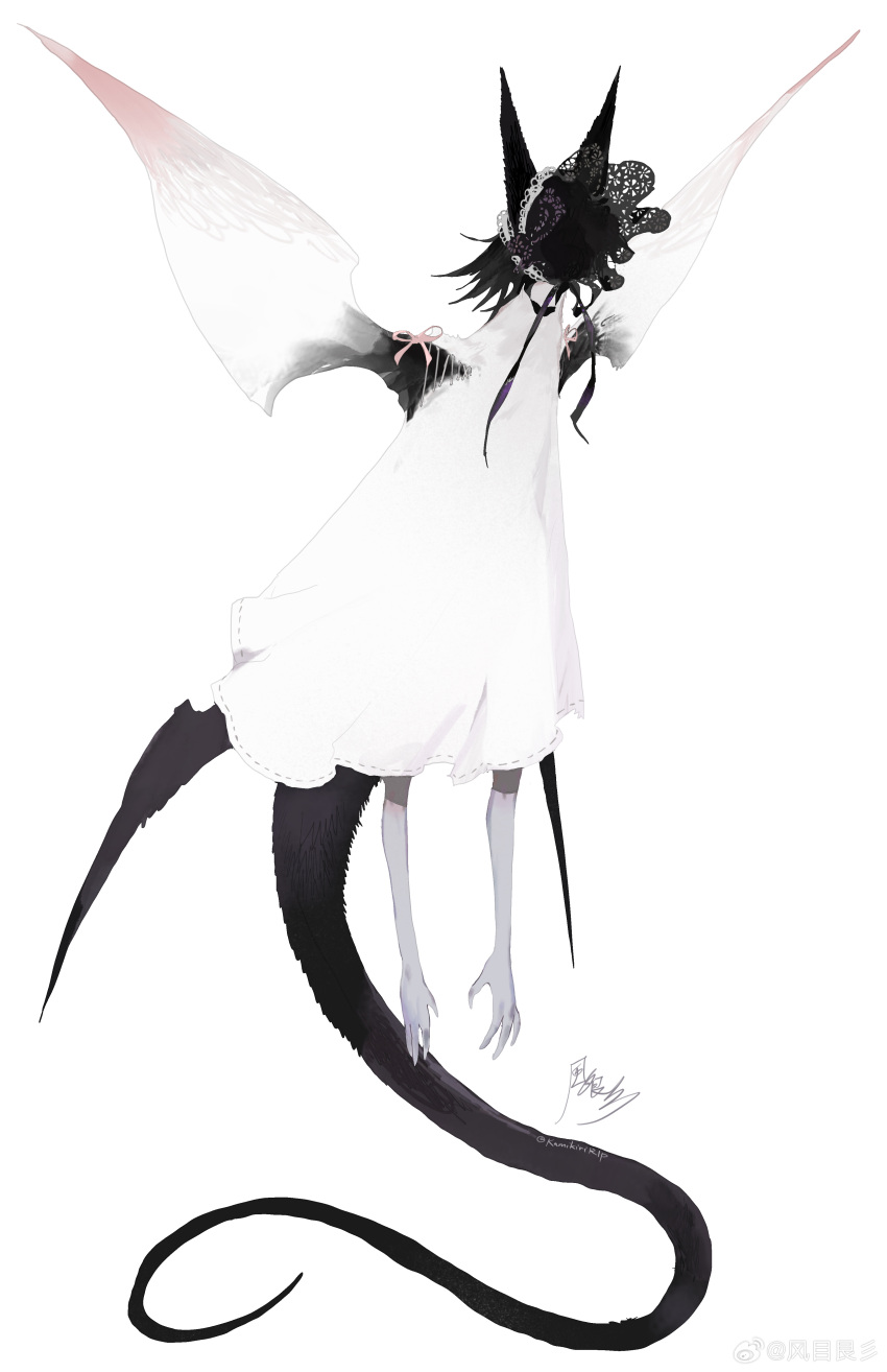 Safebooru - absurdres animal ears black tail flying frills full body ...