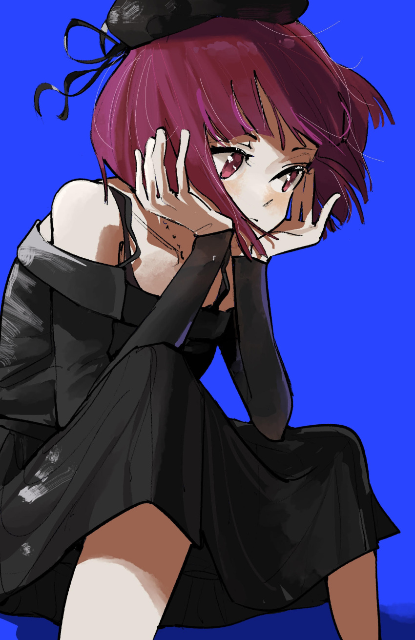 Safebooru - 1girl absurdres arima kana bare shoulders beret black dress black hat black ribbon ...