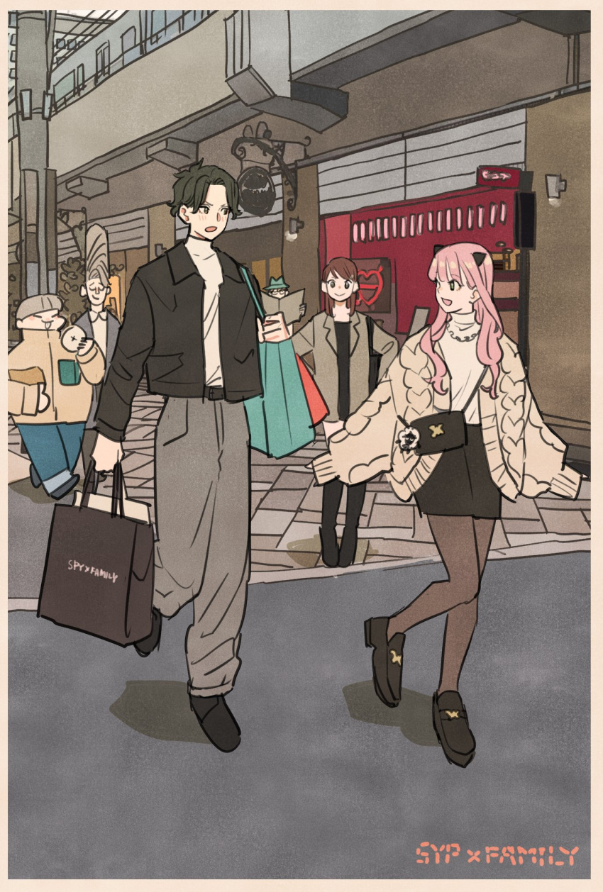 Safebooru - 2girls 4boys aged up anya (spy x family) bag becky blackbell black hair black skirt ...