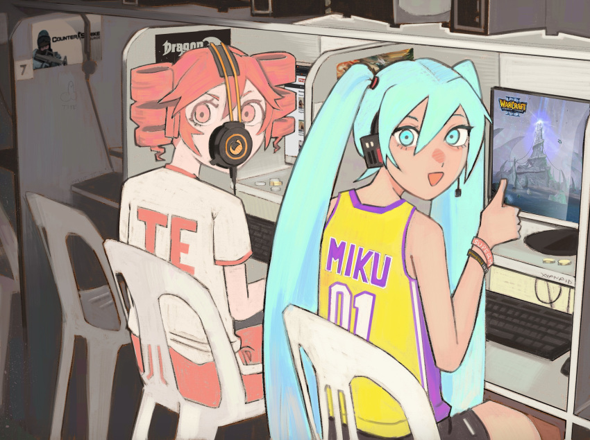 Safebooru - 2girls :d alternate costume aqua eyes aqua hair basketball ...