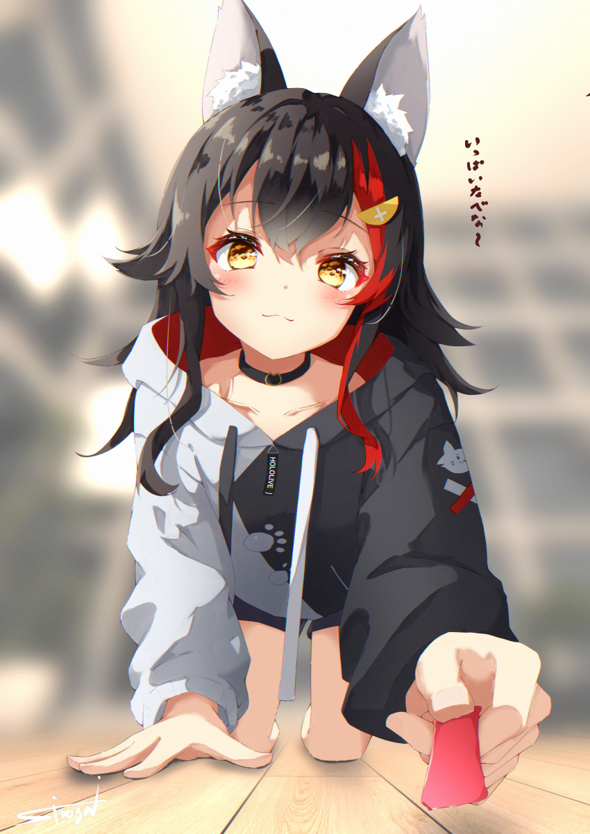 Safebooru - 1girl absurdres animal ear fluff animal ears black choker black hair black hoodie ...