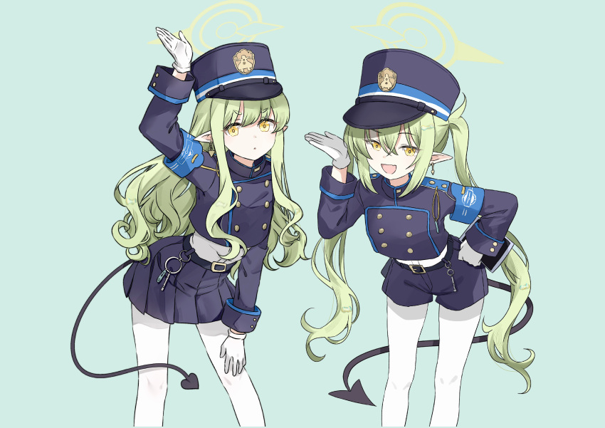 Safebooru - 2girls absurdres armband blue archive blue armband demon tail earrings fangs gloves ...