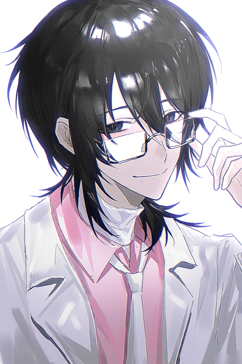 Safebooru - 1boy adjusting eyewear black eyes black hair chinese commentary closed mouth ...