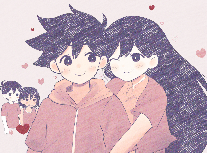 Safebooru - 1girl 3boys aged down antenna hair bare shoulders black eyes black hair blush bright ...