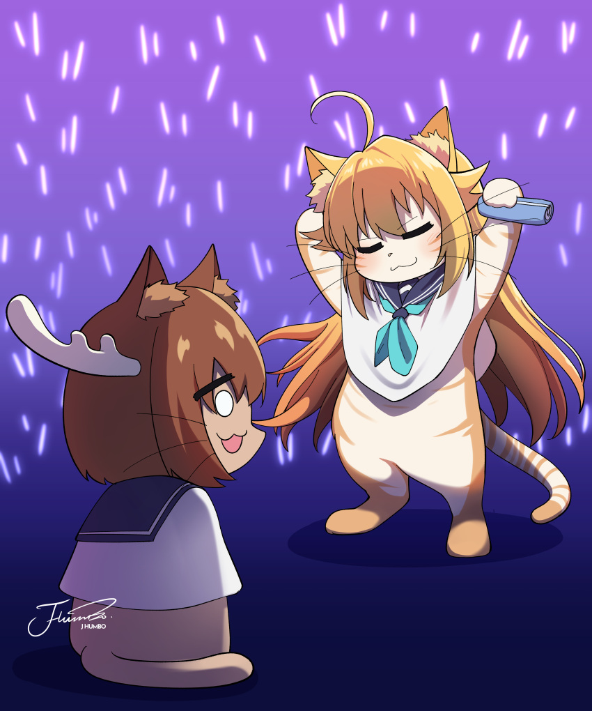 Safebooru - 2girls absurdres animal ears animalization antlers aqua ...