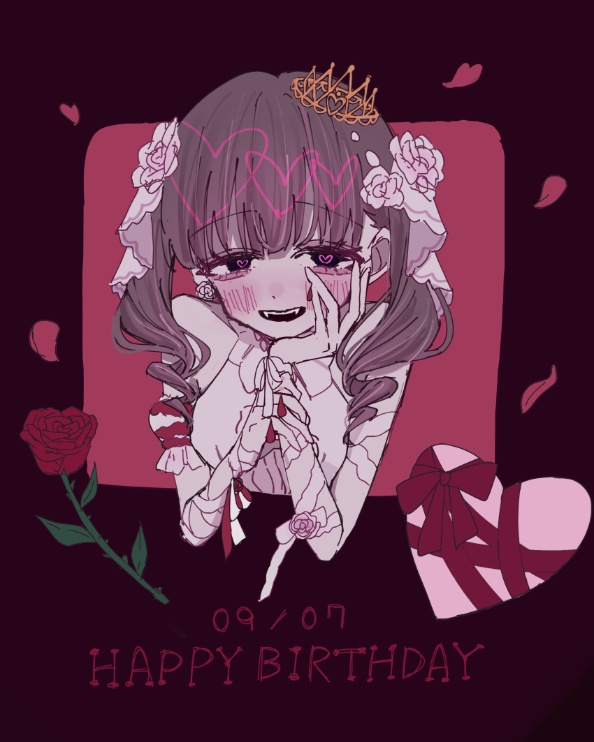 Safebooru - 1girl absurdres achiya (my x x) black eyes blush brown hair commentary request fangs ...