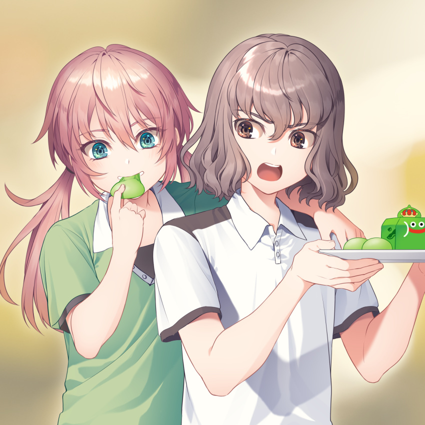 Safebooru - 2boys aqua eyes brown eyes brown hair eating food fujimura ...