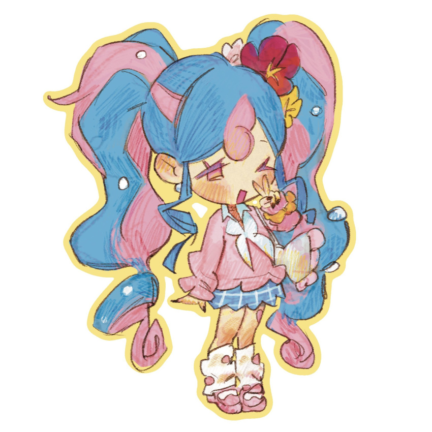 Safebooru - 1girl blue hair blue skirt chibi chibi only choker collared ...